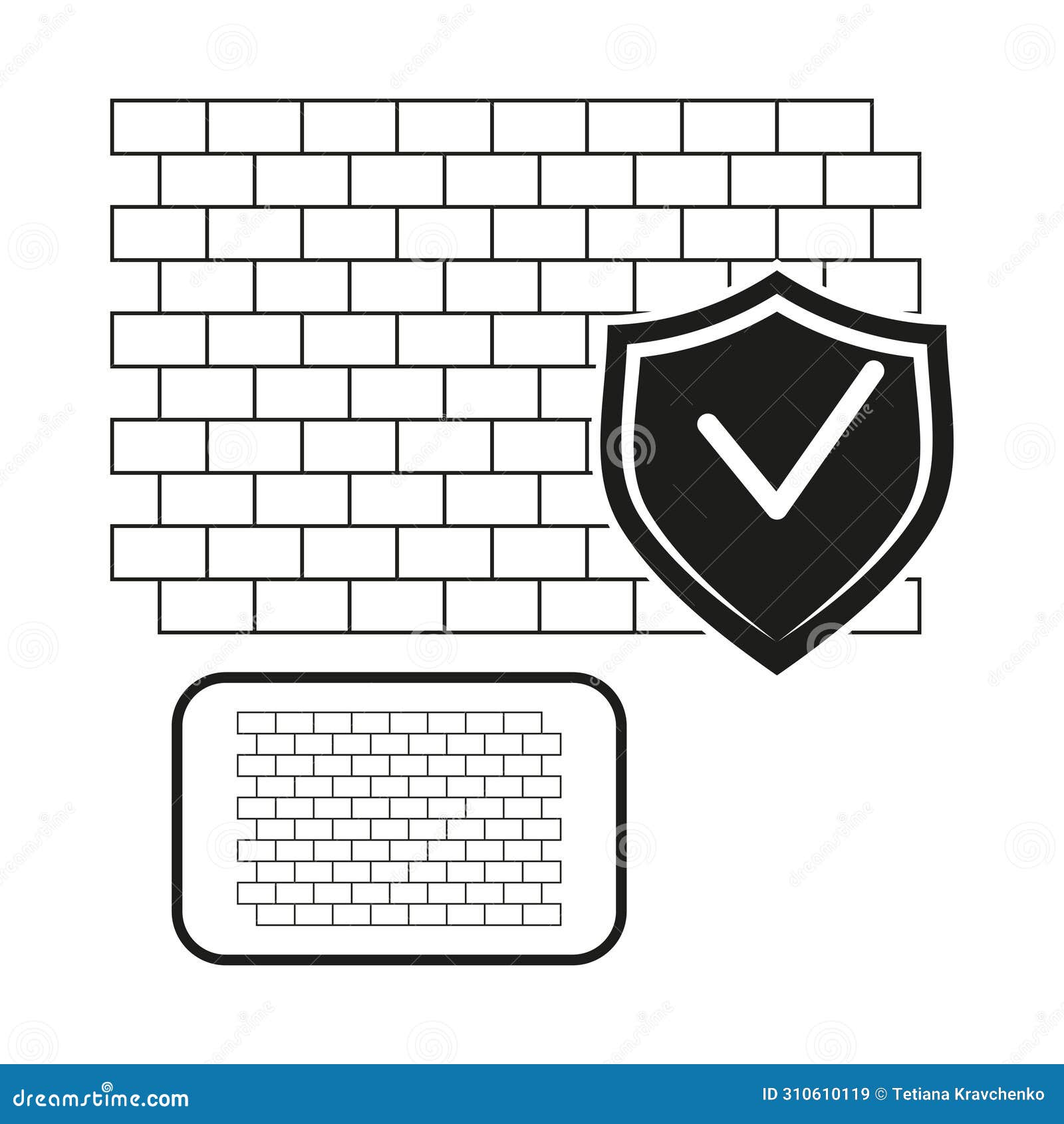 Firewall Security Check Icon with Brick Wall. Vector Illustration. EPS ...