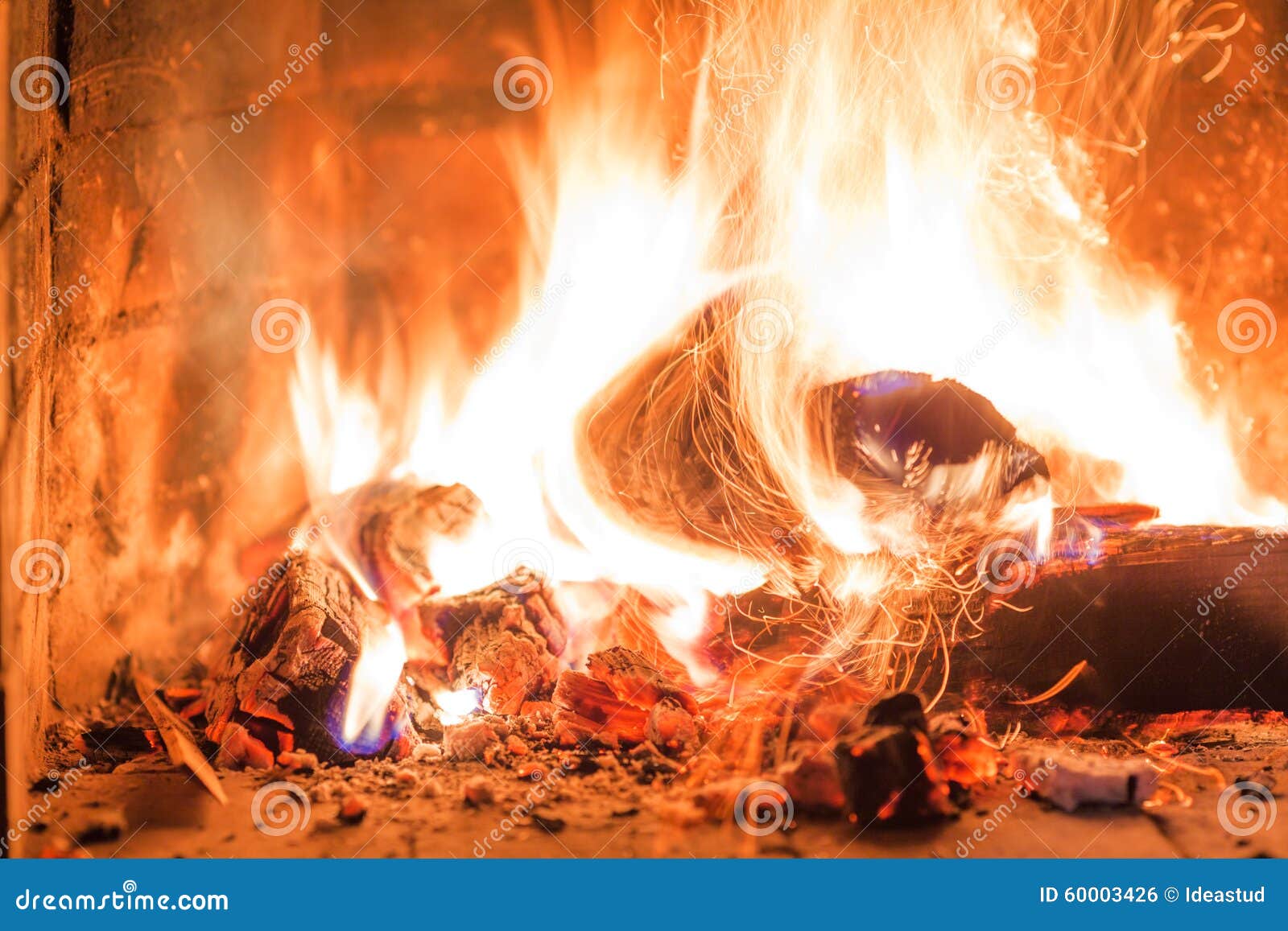 Firewood Burning in Fireplace Fire Heat Red Ashes Interior Stock Photo ...