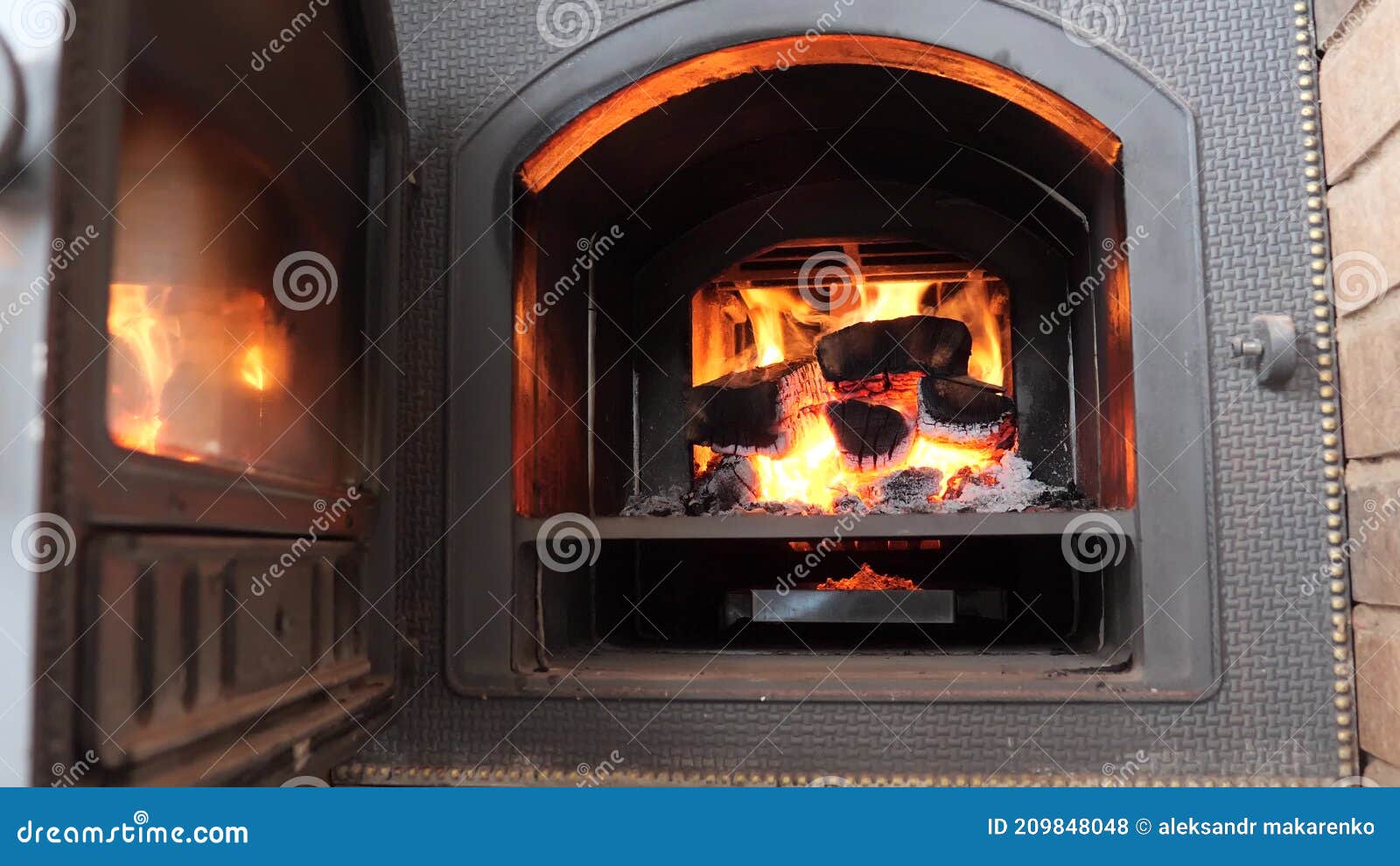 Firewood Burning in the Furnace Firebox Red Flame Stock Footage - Video ...