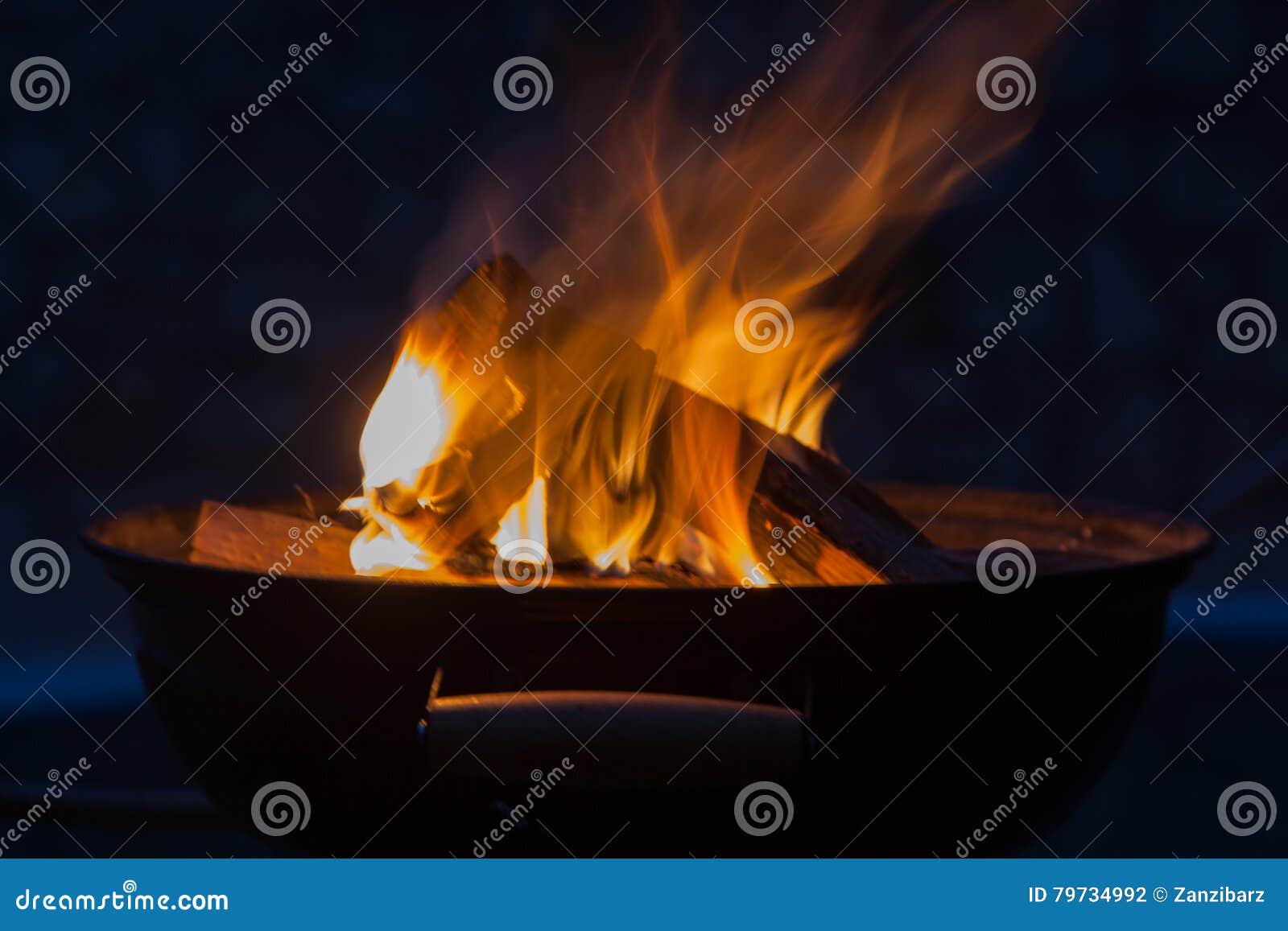 Firewood Burning in Grill Bowl Stock Photo - Image of barbecue, heat ...