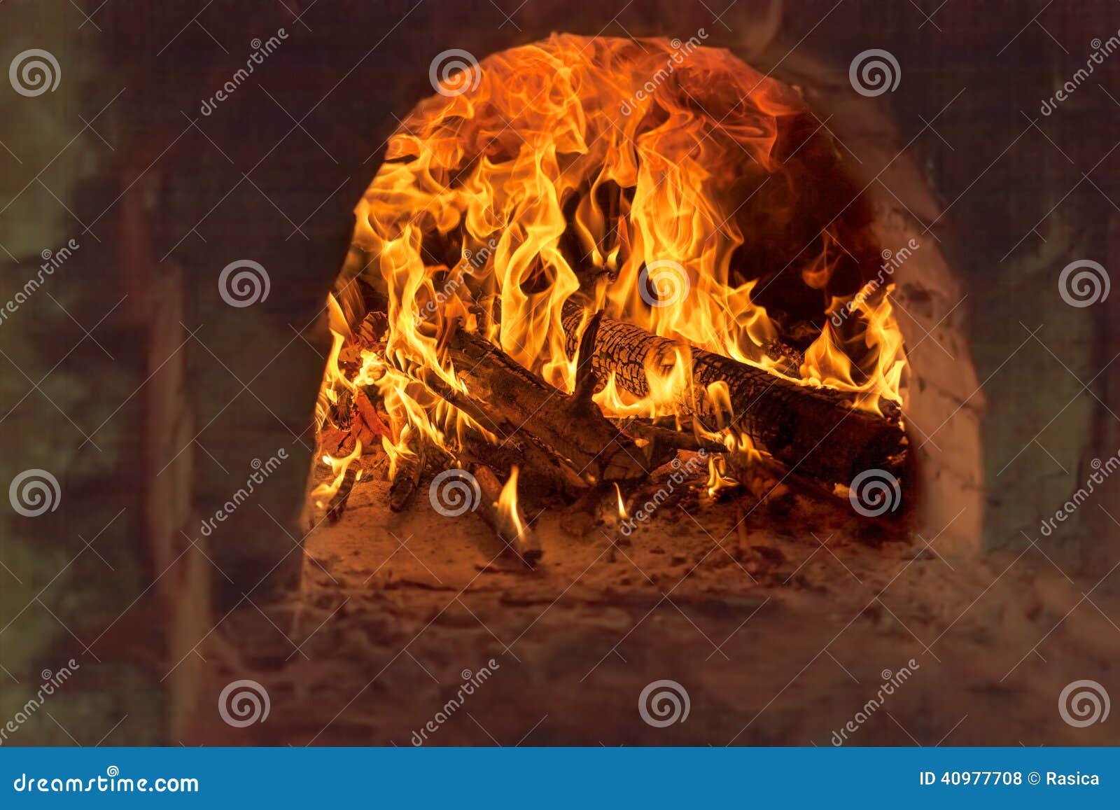 Firewood Burning In Old Brick Furnace Stock Photo | CartoonDealer.com ...