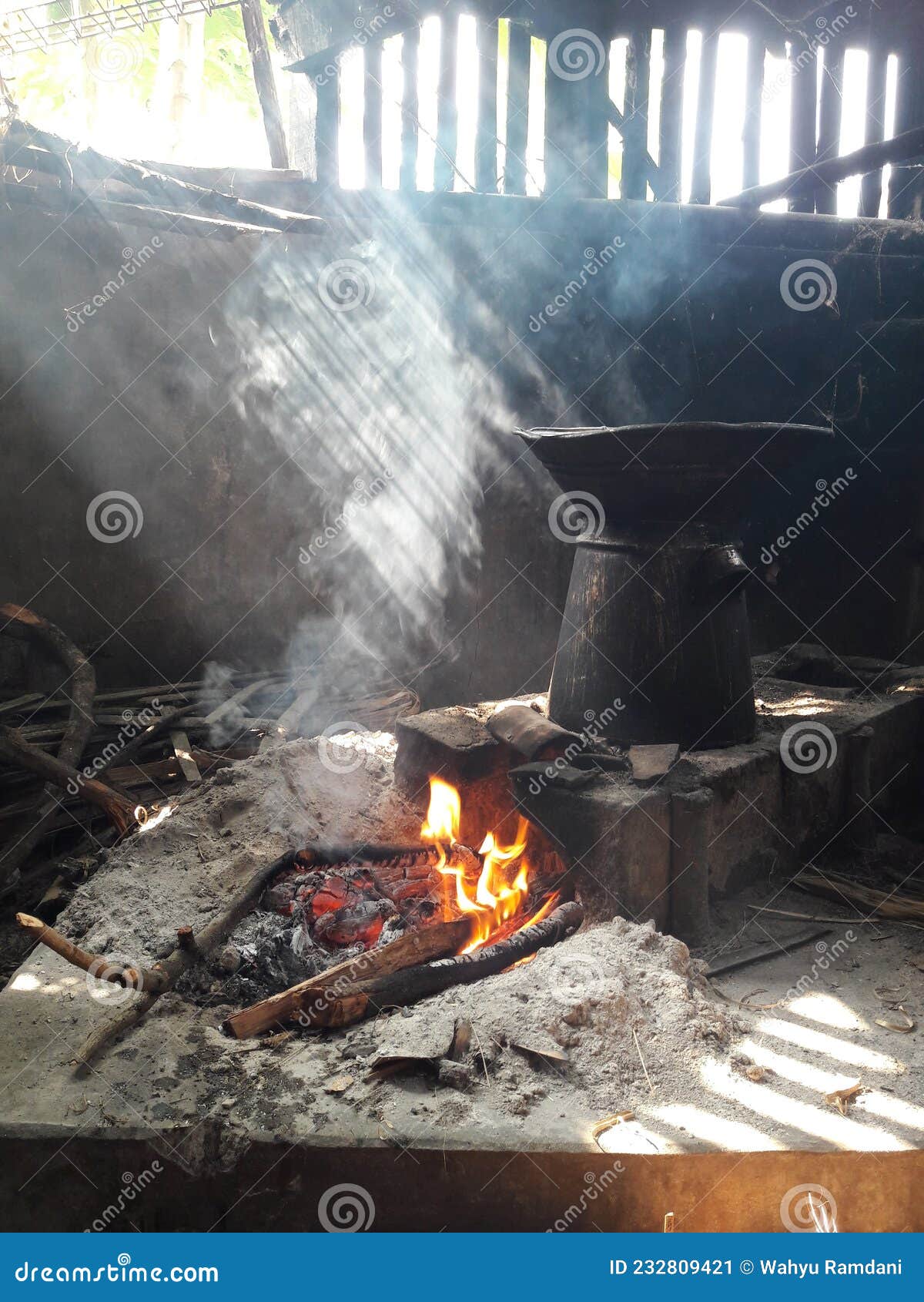 Firewood and Fire in a Traditional Kitchen Stock Image - Image of ...