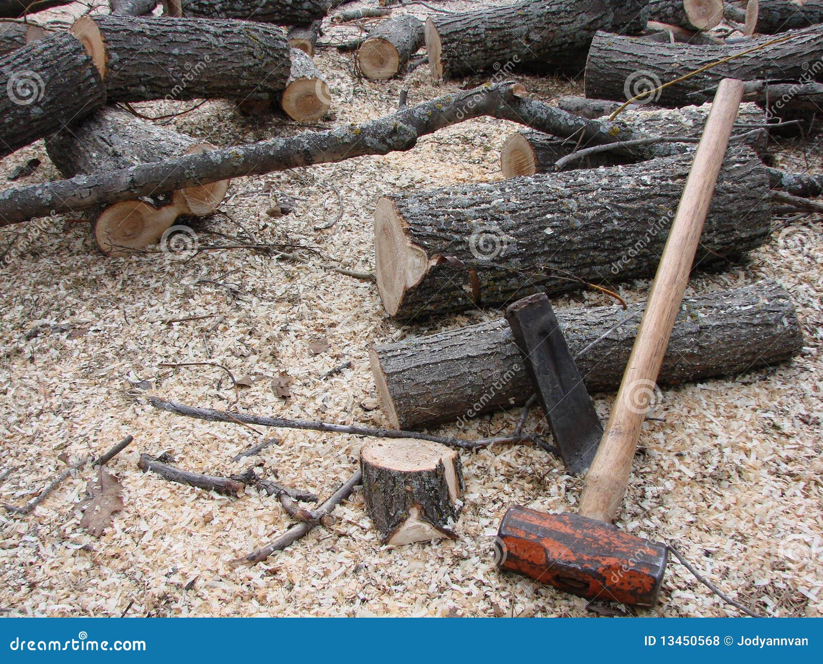 Firewood and Hand Splitting Tools Stock Photo - Image of sledge, tree ...