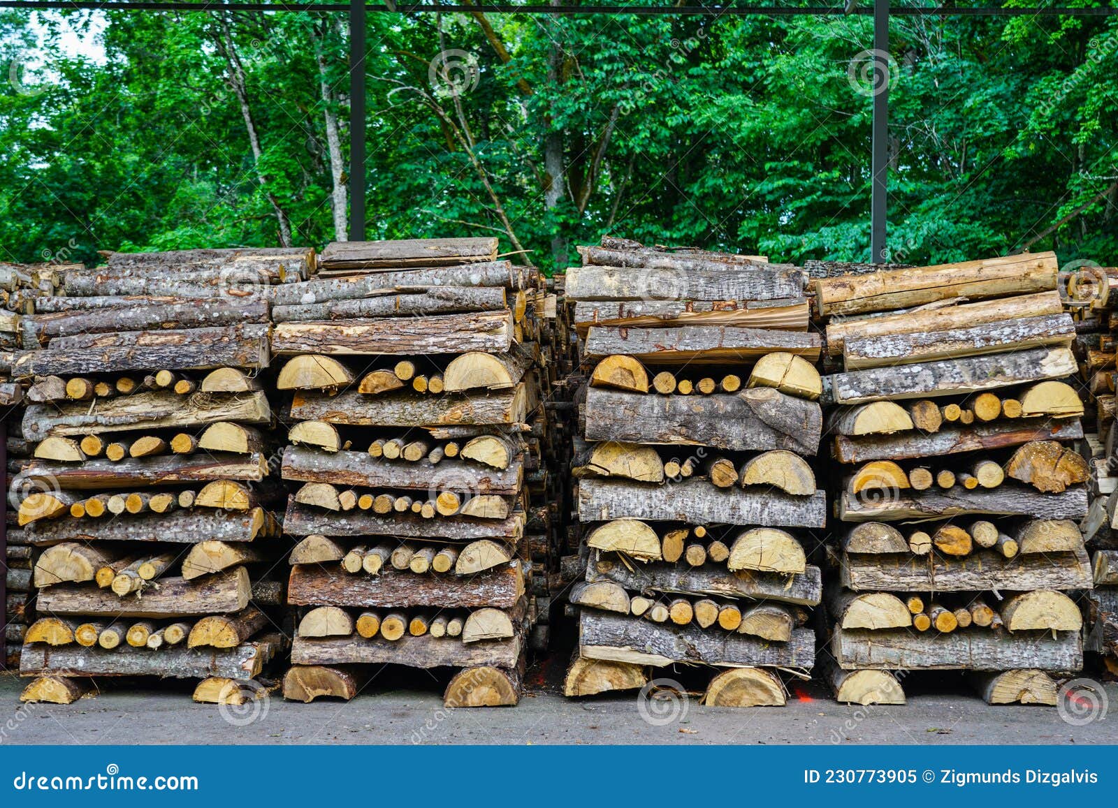 Firewood Stack, Mostly Made of Halved Tree Trunks, Stacked Alternately ...