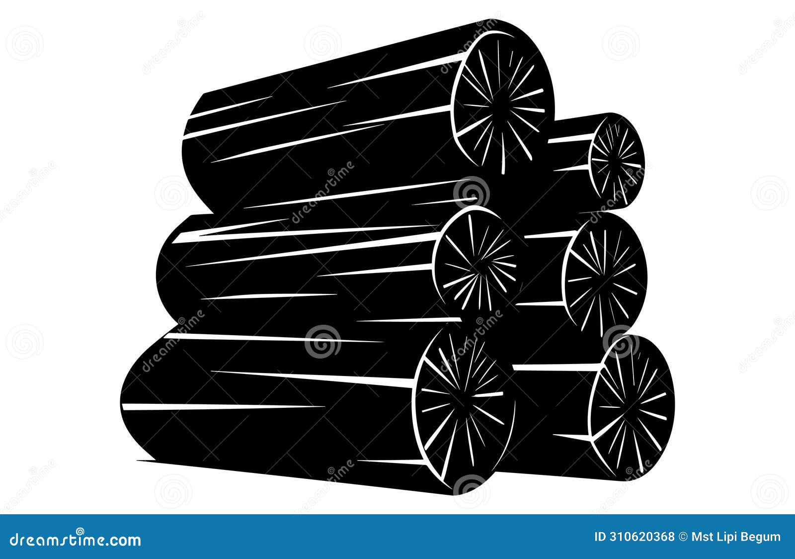 Woodpile With Firewood Vector Linear Illustration For Coloring. Outline ...