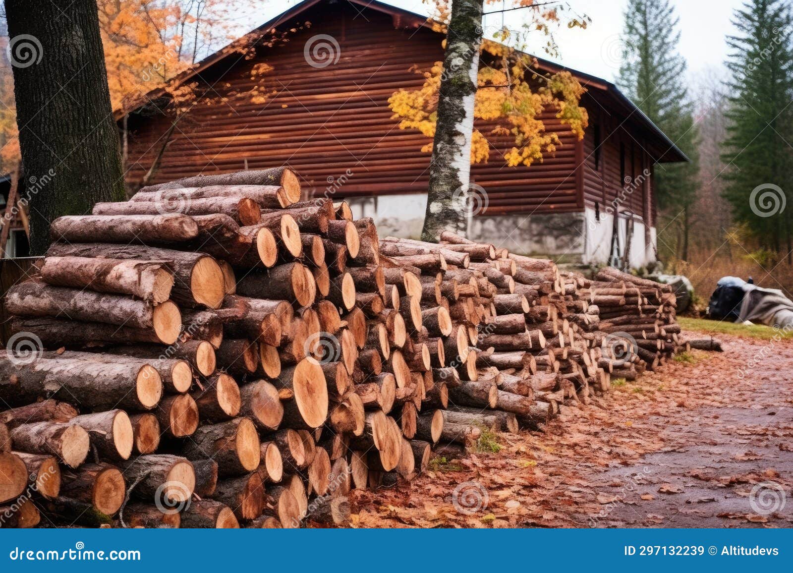 Firewood Stacked Ready for Use Near a Forest Lodge Stock Image - Image ...