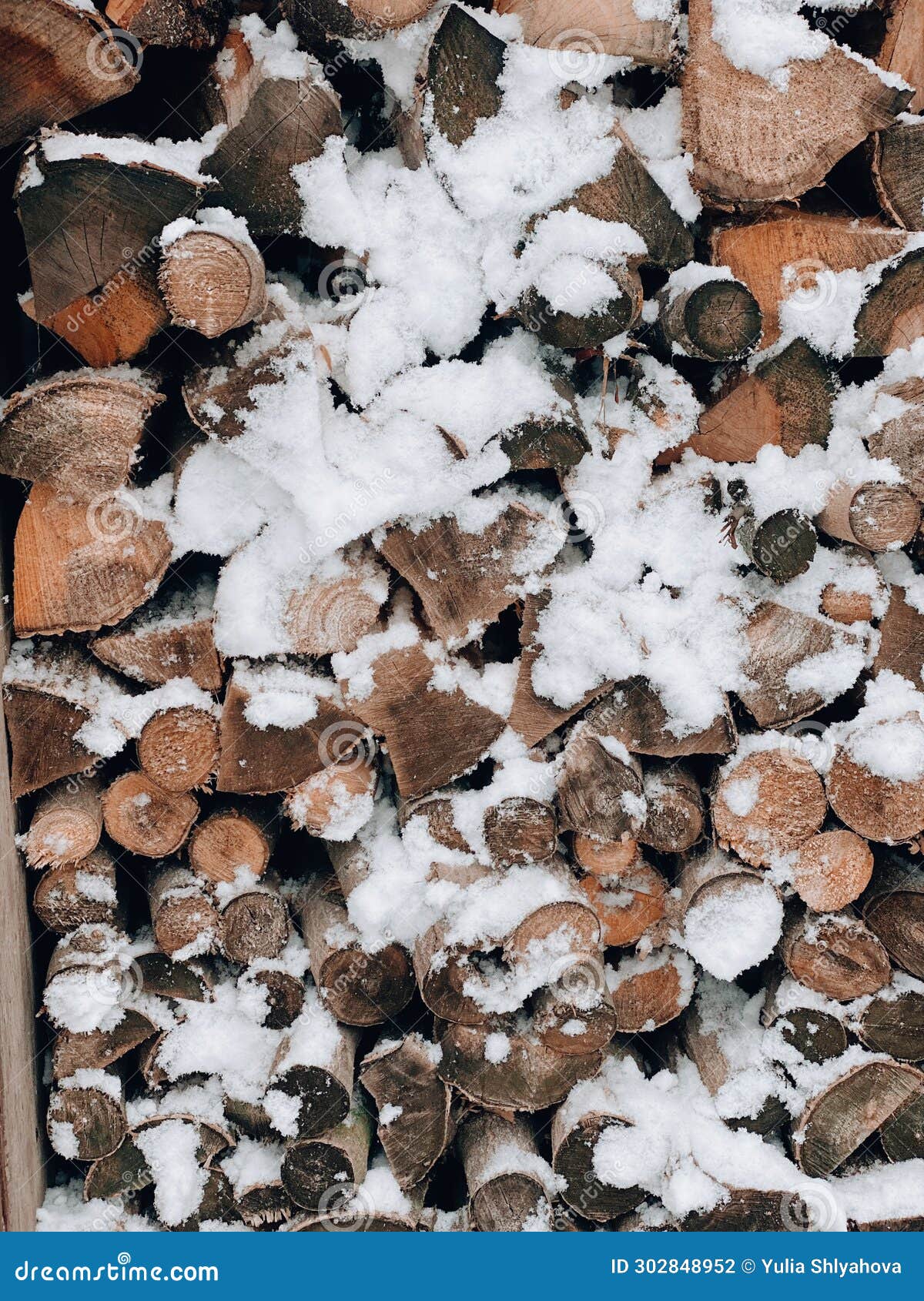 Firewood Stacked in Winter. Stock Photo - Image of snowy, rustic: 302848952