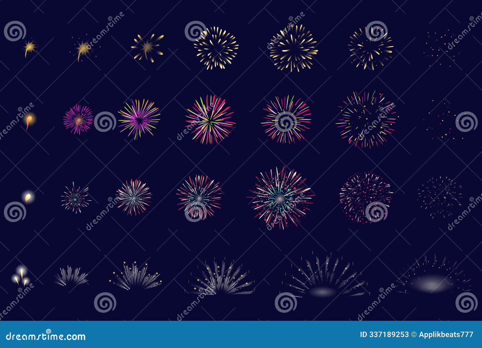 Firework Animation Mega Set Elements in Flat Graphic Design. Bundle ...