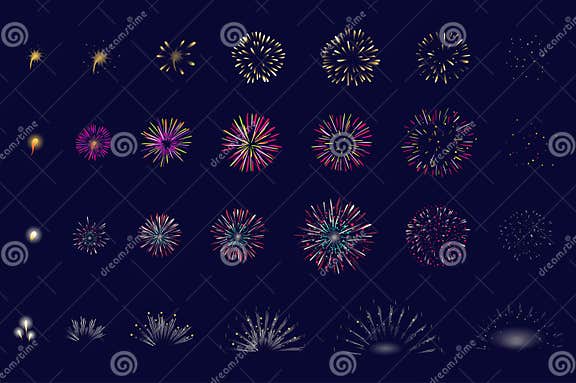 Firework Animation Mega Set Elements in Flat Graphic Design. Bundle ...