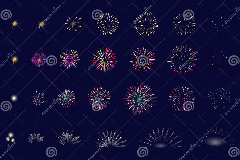 Firework Animation Mega Set Elements in Flat Graphic Design. Bundle ...