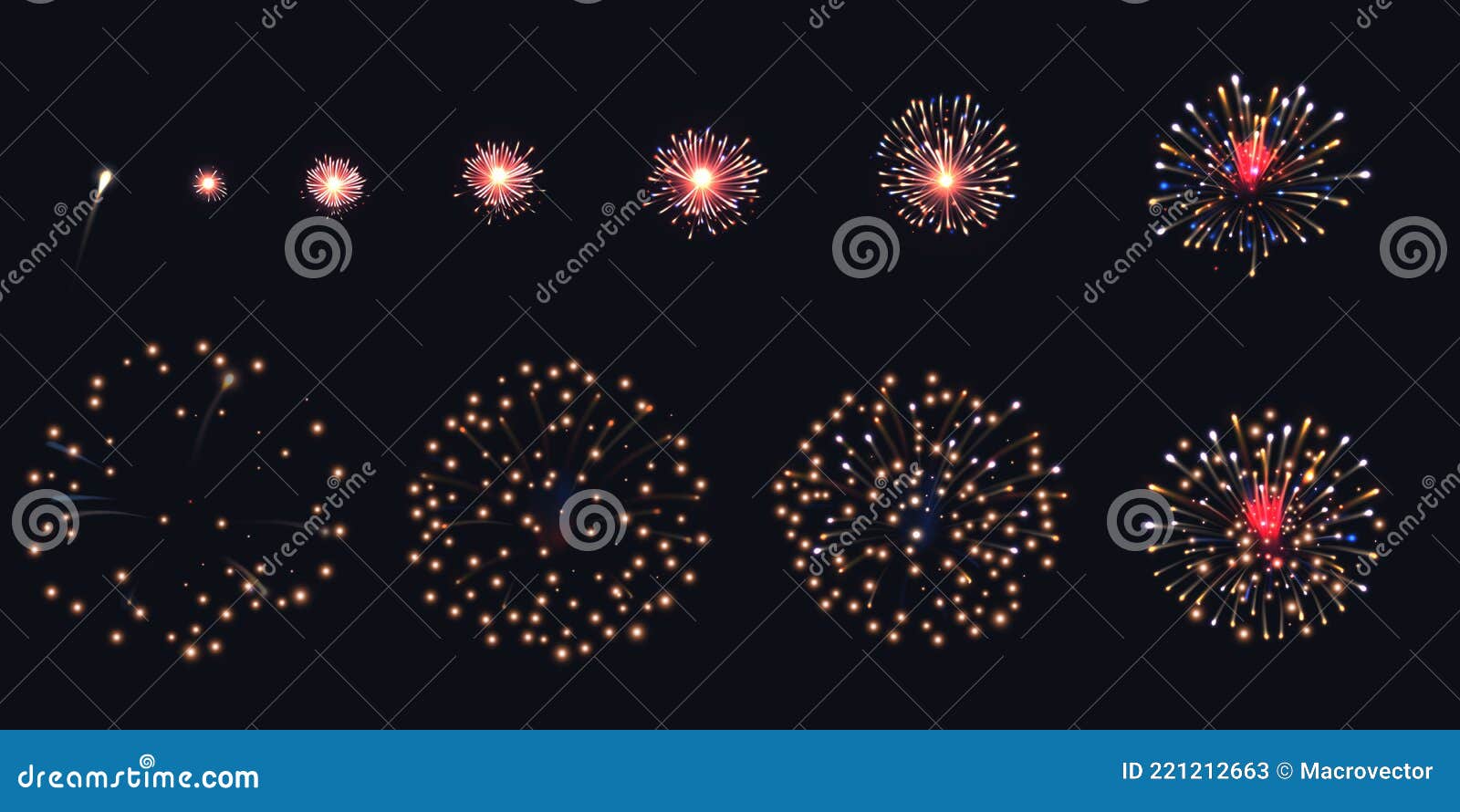 Firework Animation Set stock vector. Illustration of flying - 221212663