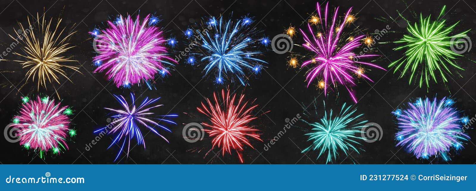 Firework Background Banner Panorama Colorful Festive Firework In