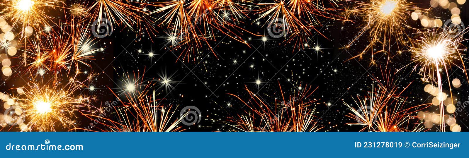 Firework Background Banner Panorama Colorful Festive Firework In