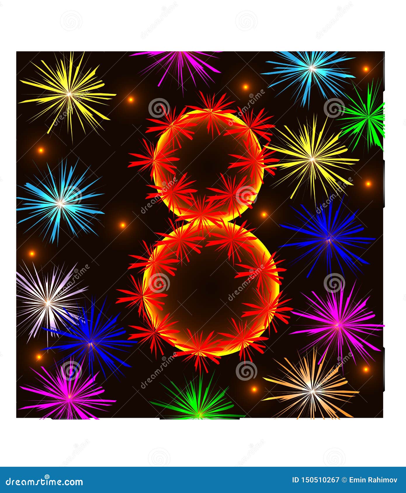 Firework Background with Number Eight - Vector Illustration Stock ...