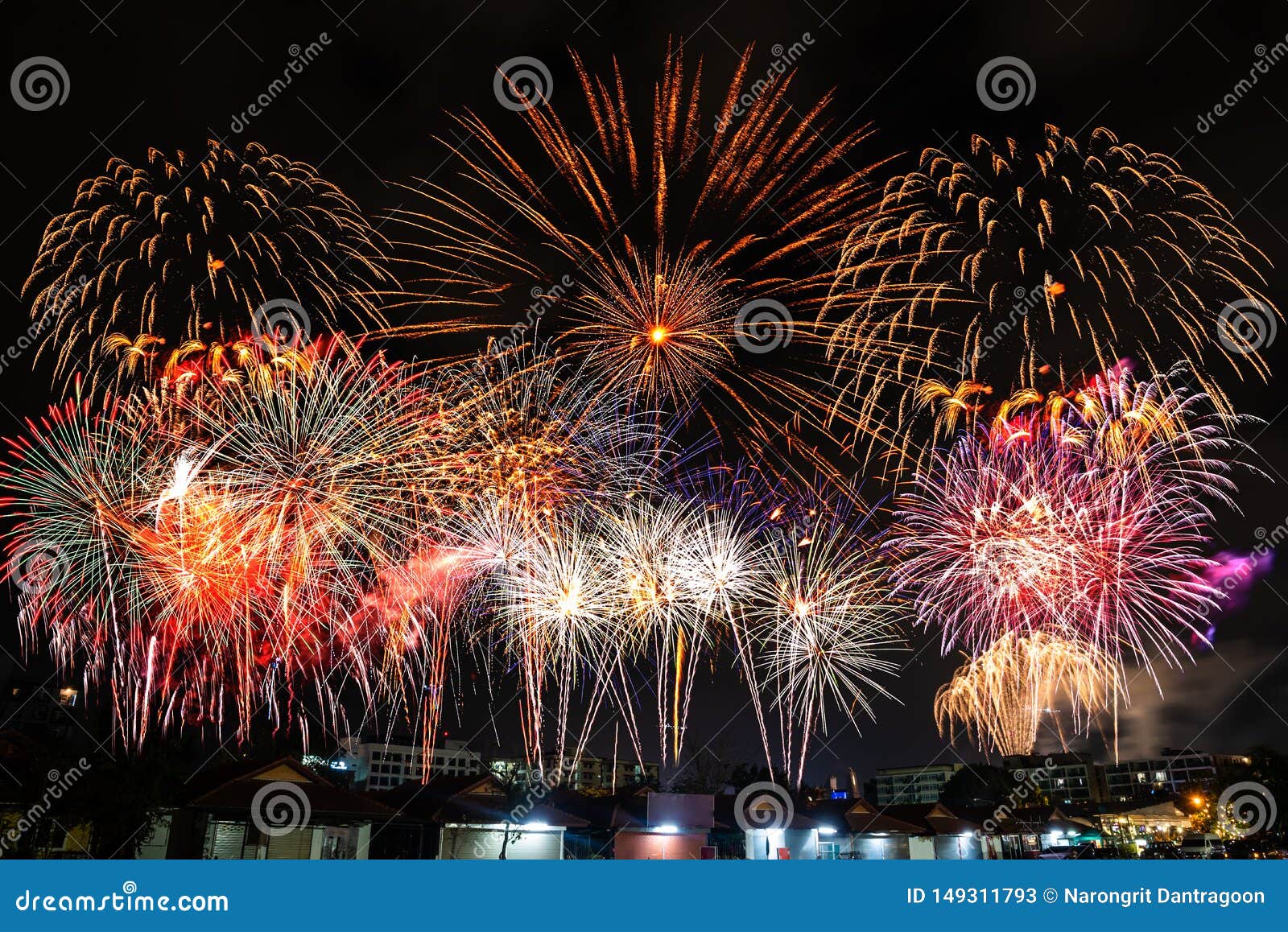 Firework Blast on 1st of January 2019 Celebration Over the Building ...