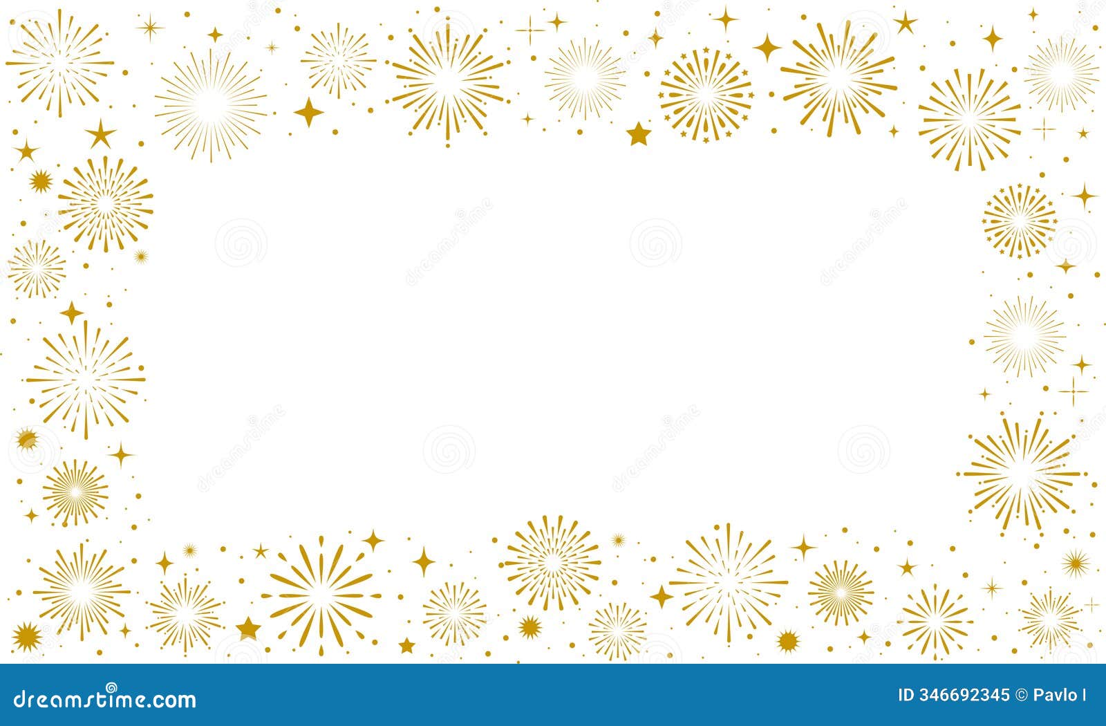 Firework Border Background, Gold Fireworks Frame With Stars And ...