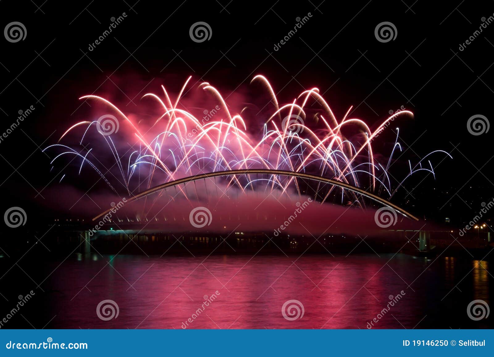 Firework on bridge stock photo. Image of color, reflect - 19146250