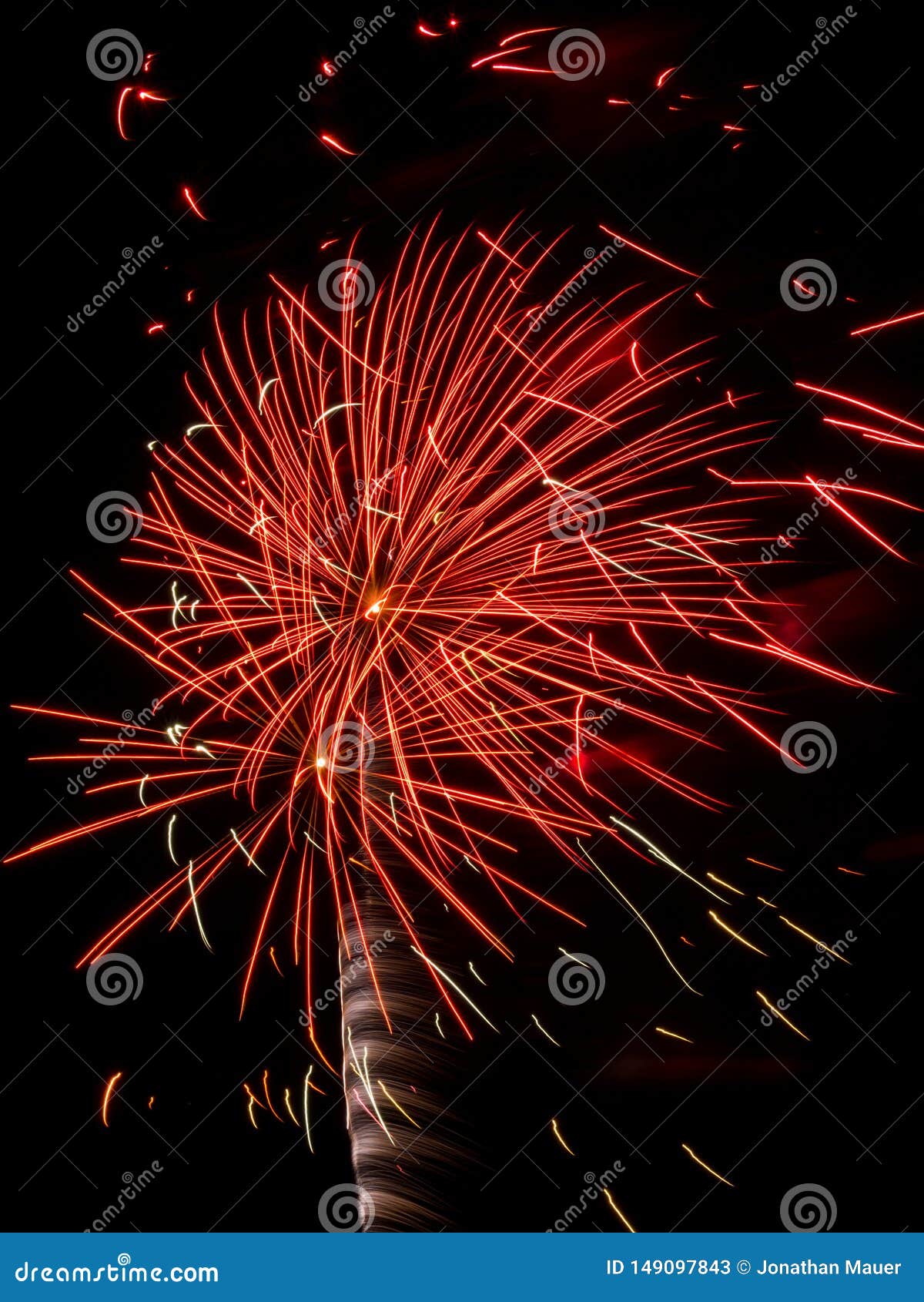 Firework Burst in Night Sky, Long Exposure Stock Image - Image of ...