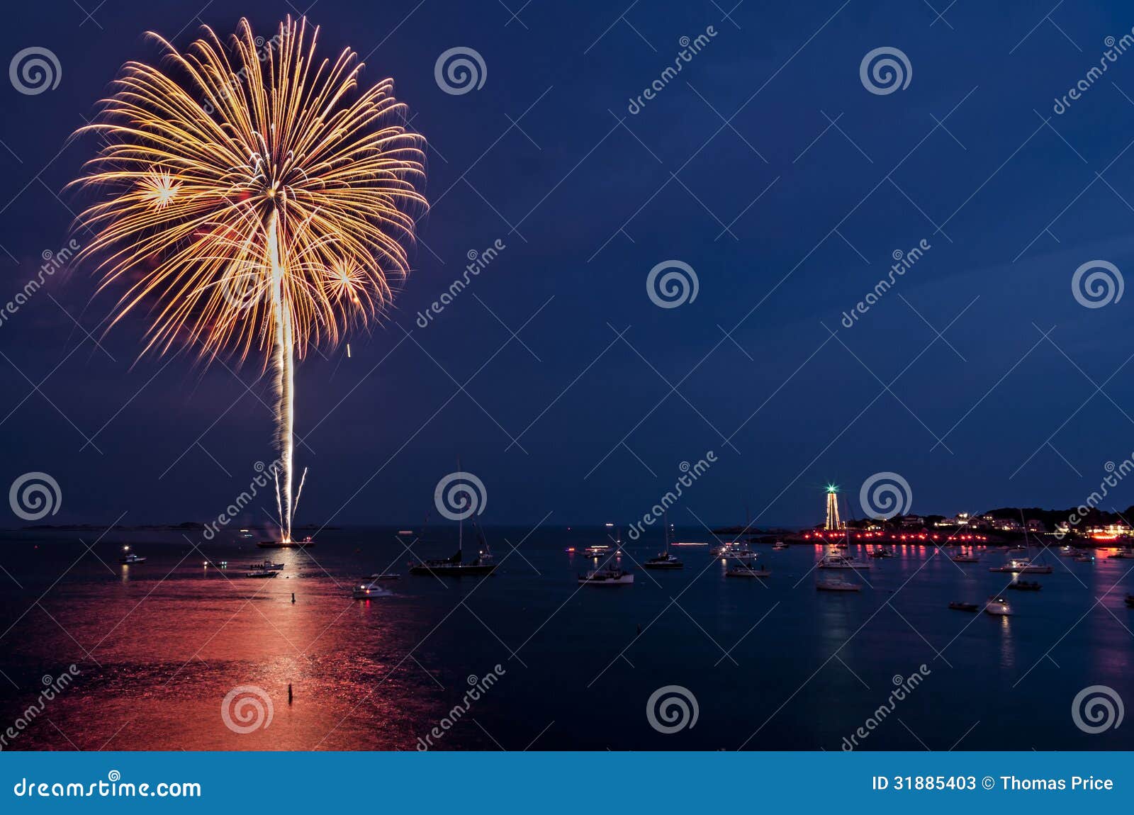 Firework Burst Over Marblehead Harbor Stock Image - Image of july ...