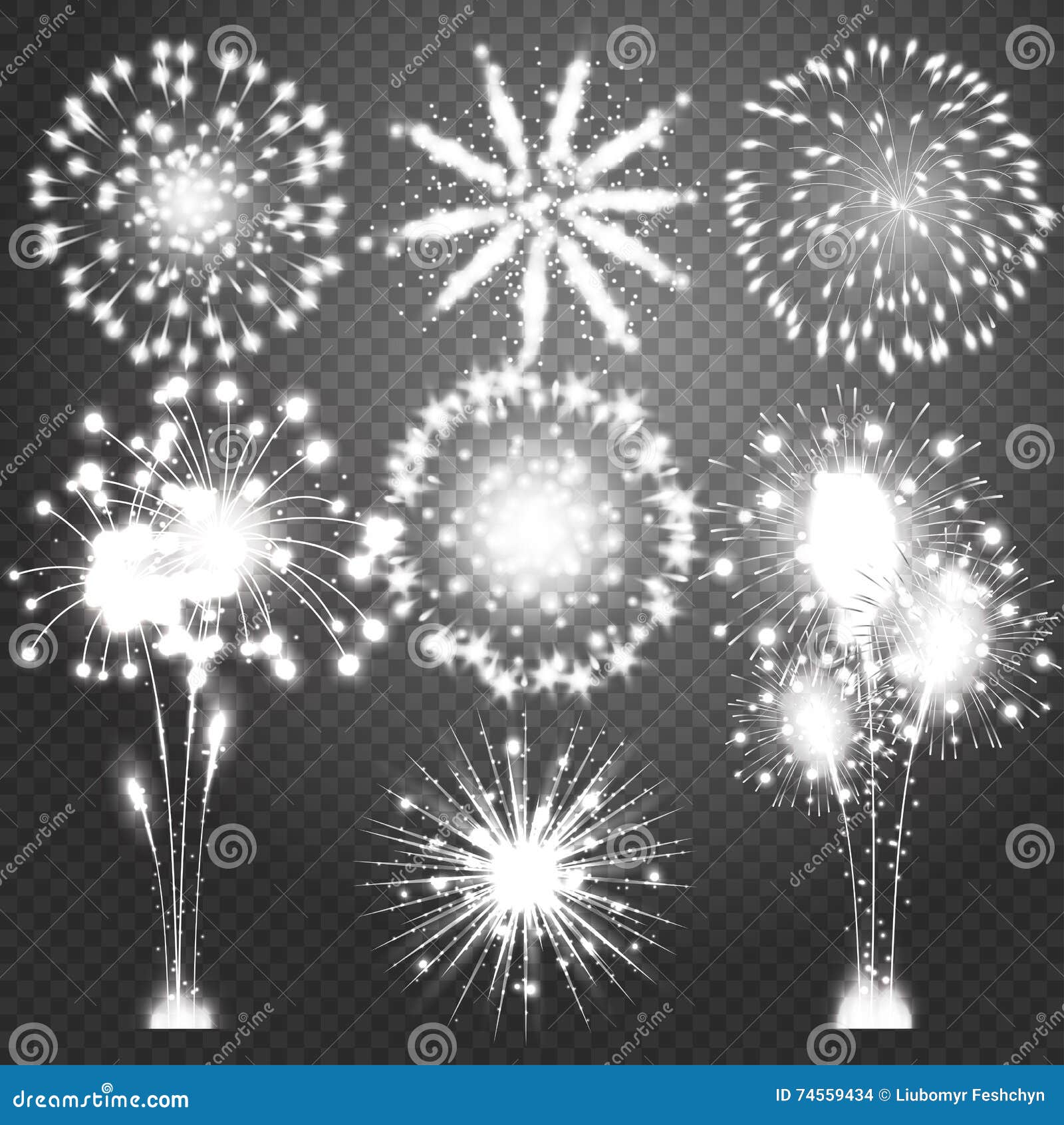 Firework Bursting in Various Shapes Sparkling Pictograms Set. Abstract ...