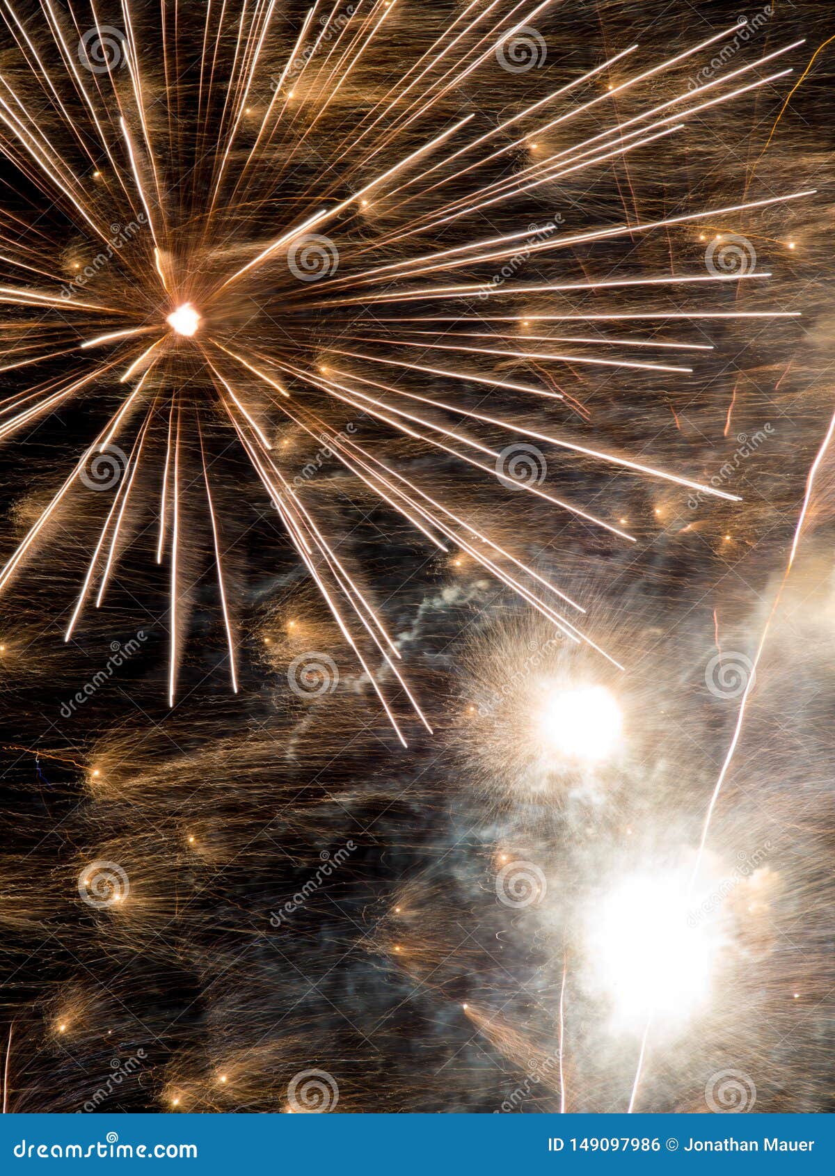 Firework Bursts in Night Sky, Long Exposure Stock Photo - Image of ...