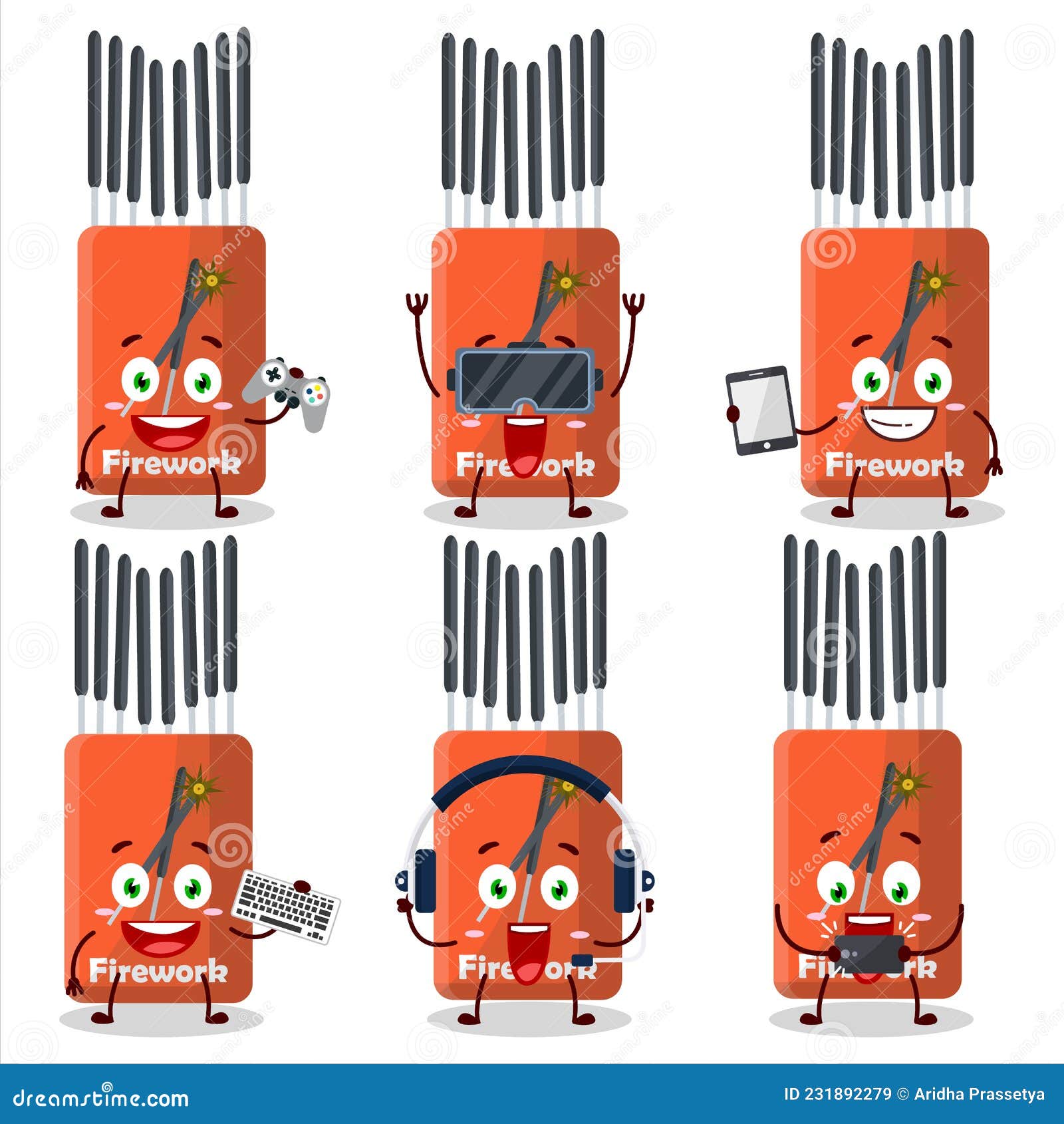 Firework Cartoon Character are Playing Games with Various Cute ...