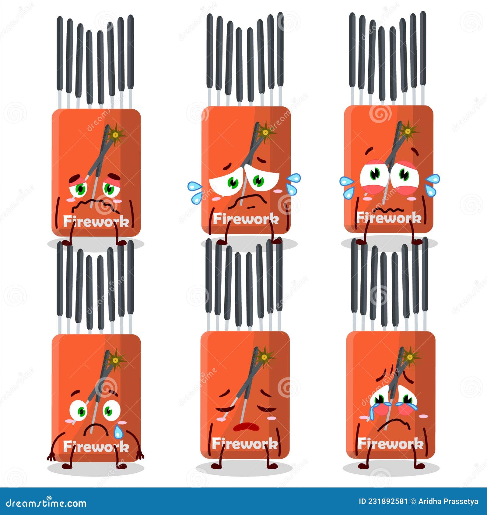 Firework Cartoon in Character with Sad Expression Stock Vector ...