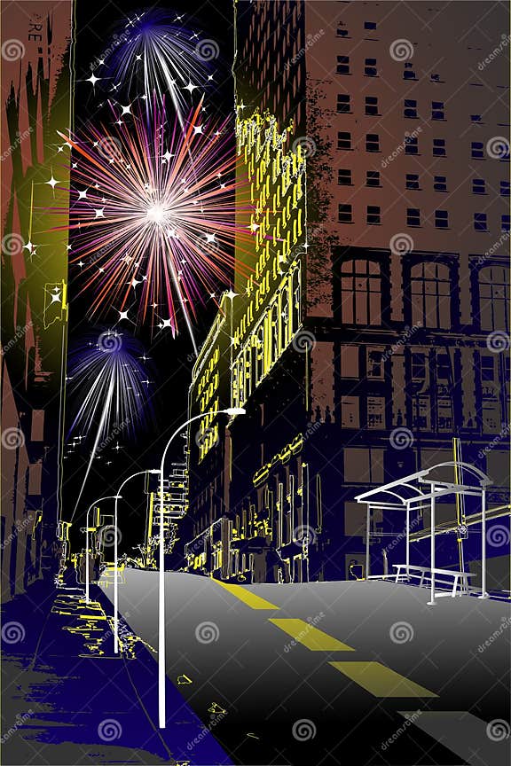 Firework in the city stock vector. Illustration of night - 12239878