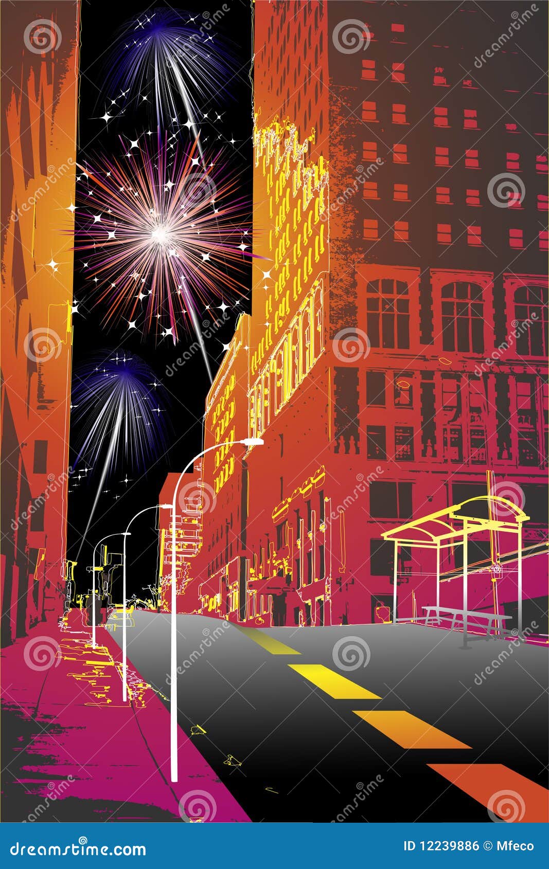 Firework in the city stock vector. Illustration of night - 12239886