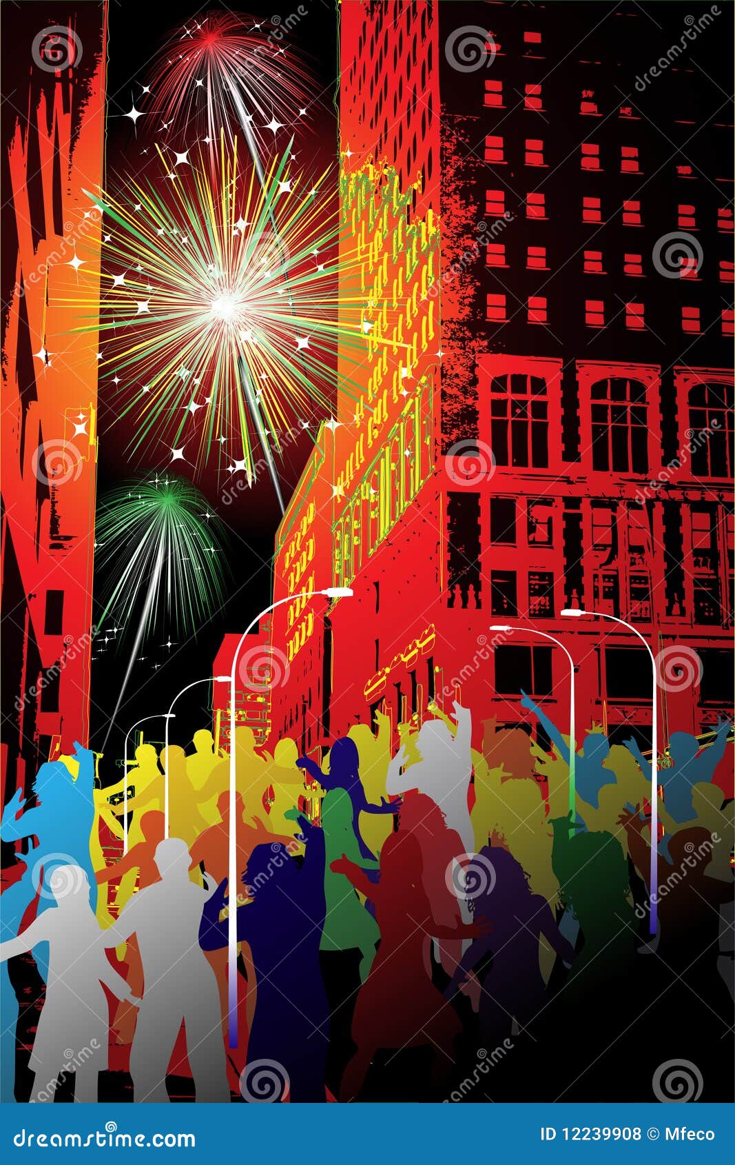 Firework in the city stock vector. Illustration of party - 12239908