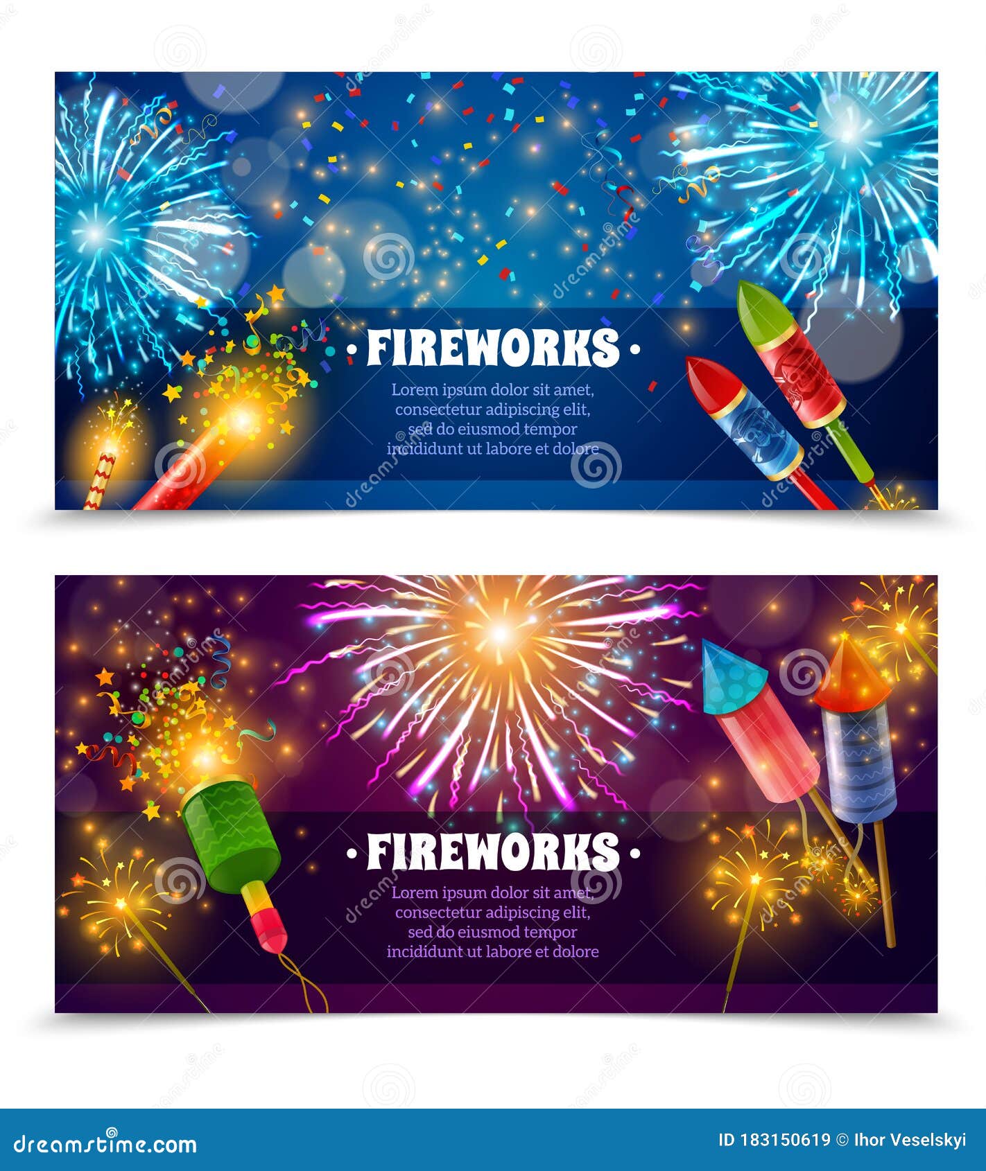 Firework Crackers 2 Festive Banners Set Stock Vector - Illustration of ...