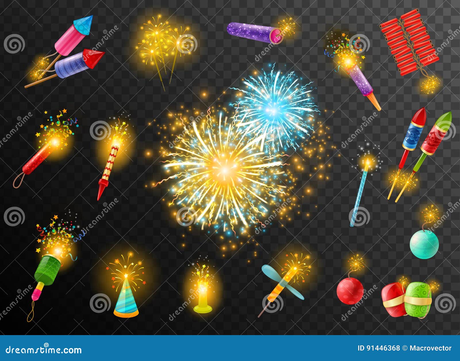 Firework Crackers Pyrotechnic Dark Background Poster Vector ...