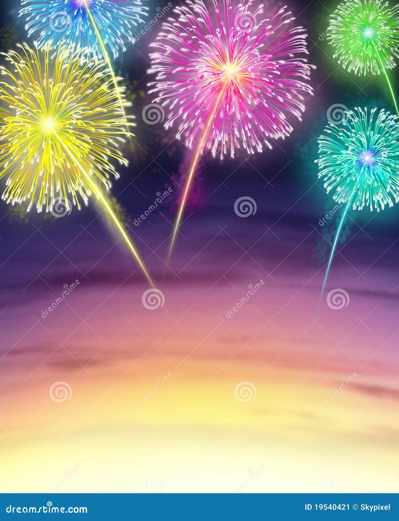 Firework Display with Sunset Sky Stock Illustration - Illustration of ...