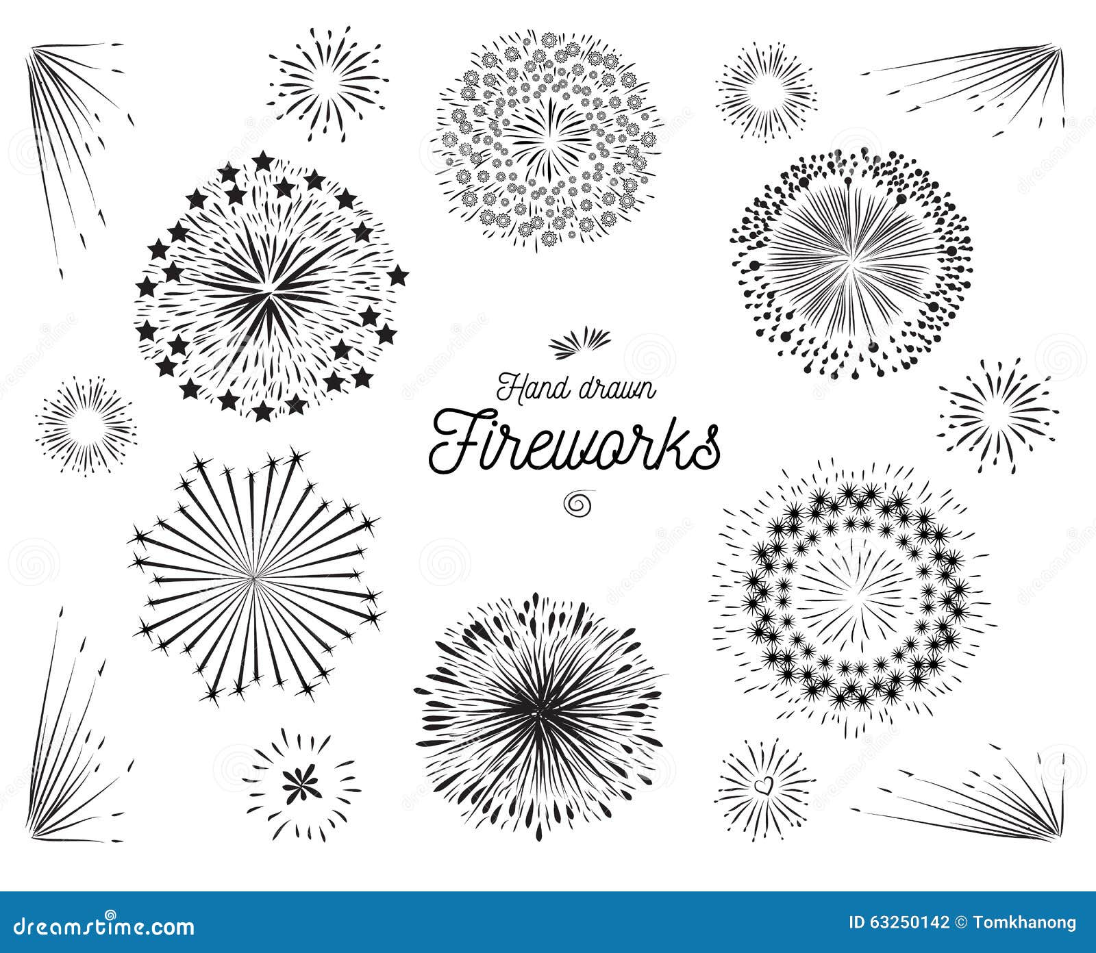 Firework Element Hand Drawn Vector Set Stock Vector - Illustration of ...