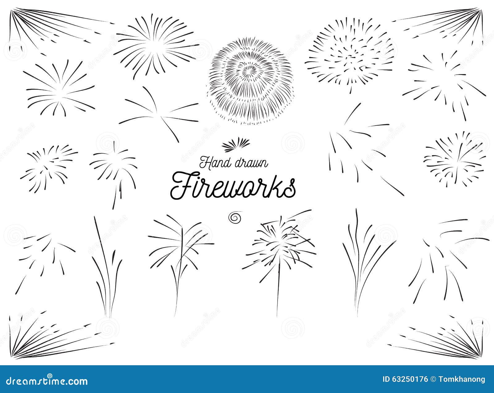 Firework Element Hand Drawn Vector Set Stock Vector - Illustration of ...