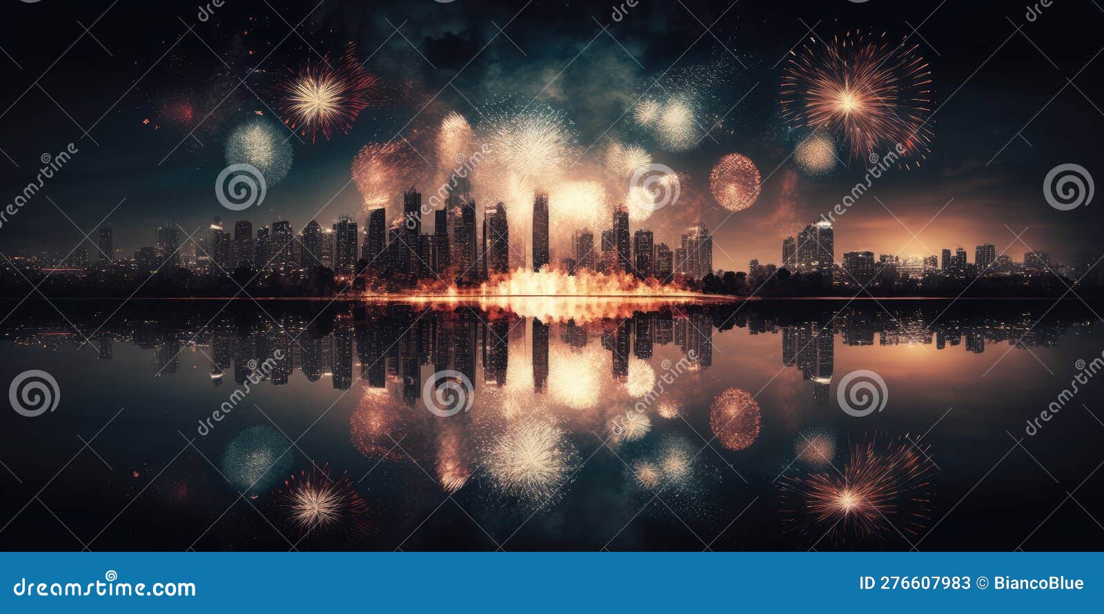 Firework Explode Over City Skyline at Night Stock Illustration ...