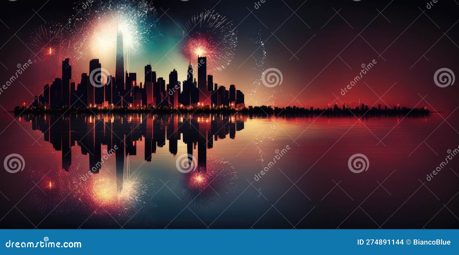 Firework Explode Over City Skyline at Night Stock Illustration ...