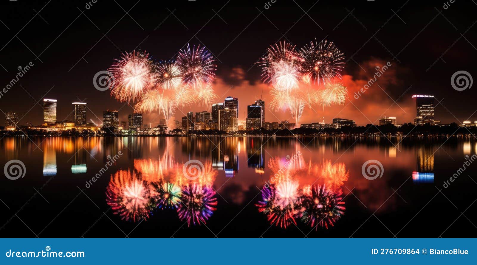 Firework Explode Over City Skyline at Night Stock Illustration ...