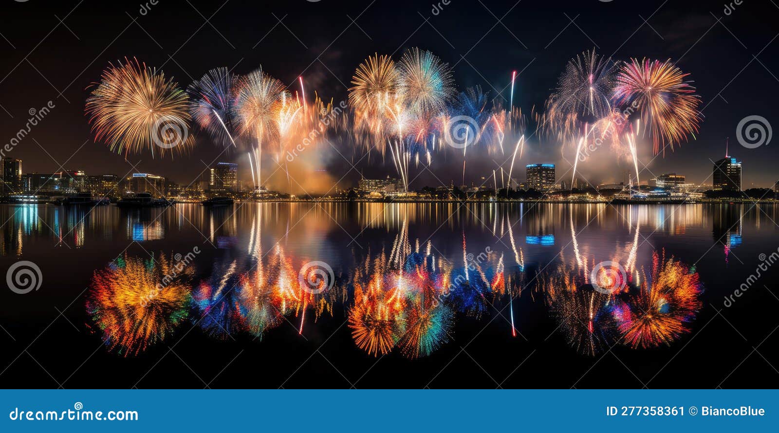 Firework Explode Over City Skyline at Night Stock Illustration ...