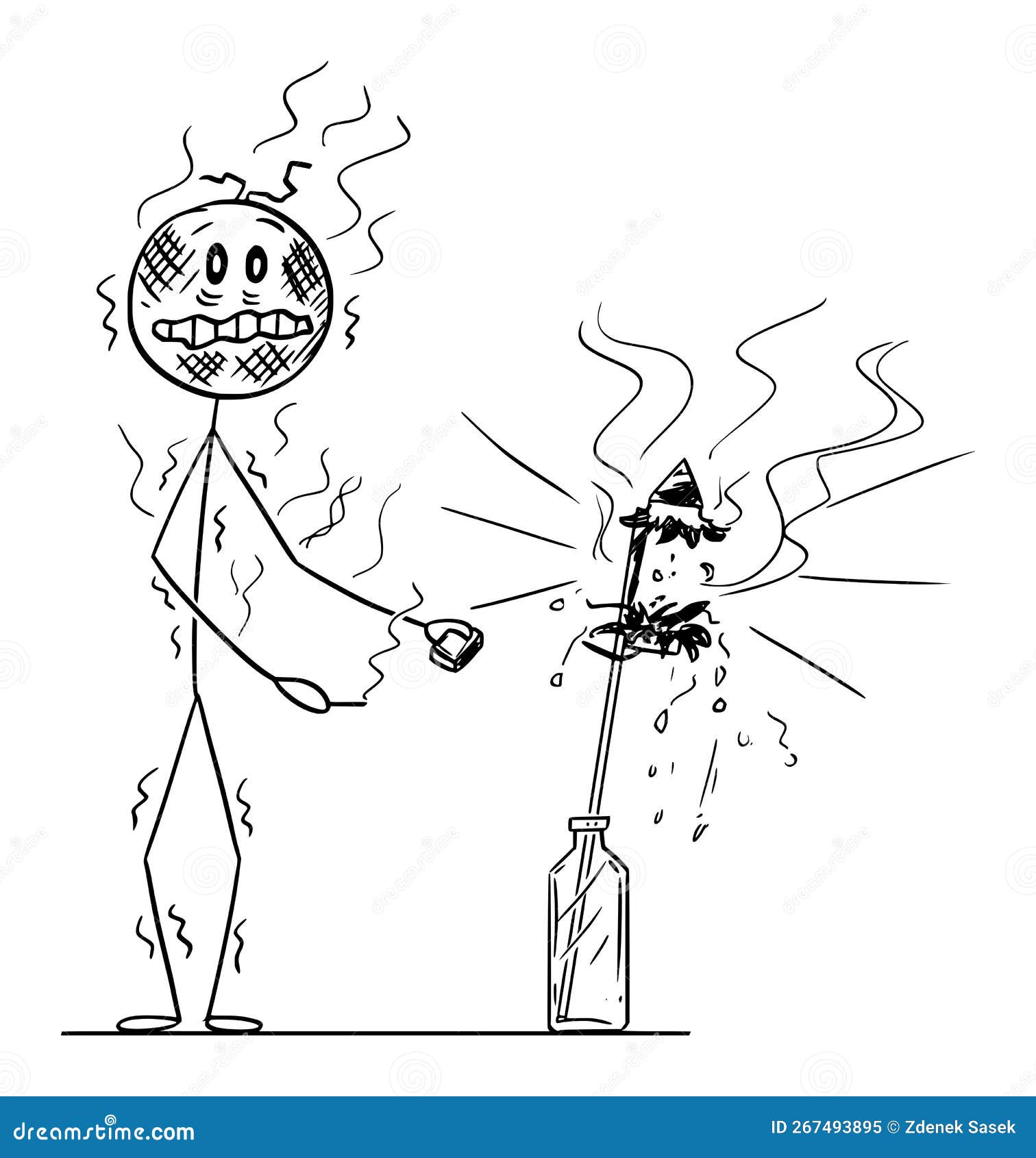 Firework Exploded during Lightning, Vector Cartoon Stick Figure ...