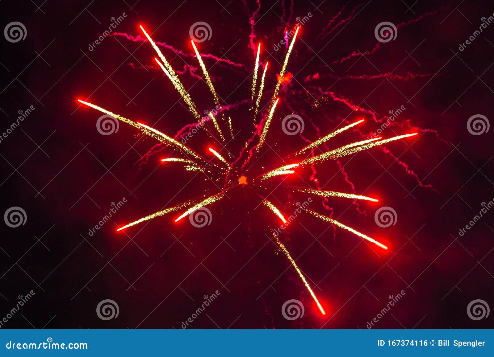 Red Fireworks Burst stock photo. Image of firework, july - 167374116