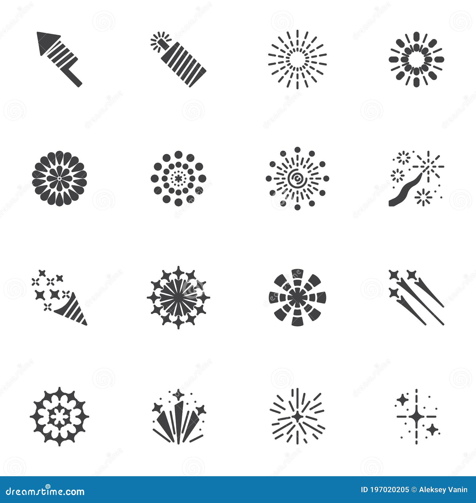 Firework Explosion Vector Icons Set Stock Vector - Illustration of icon ...