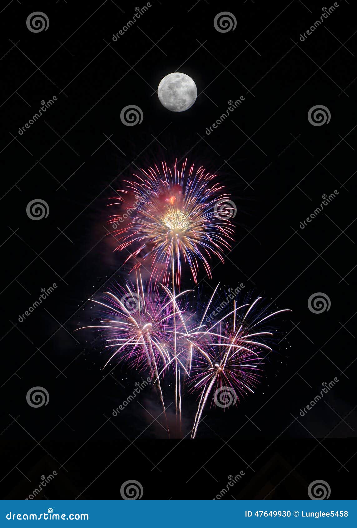 Firework and full moon stock photo. Image of celebration - 47649930