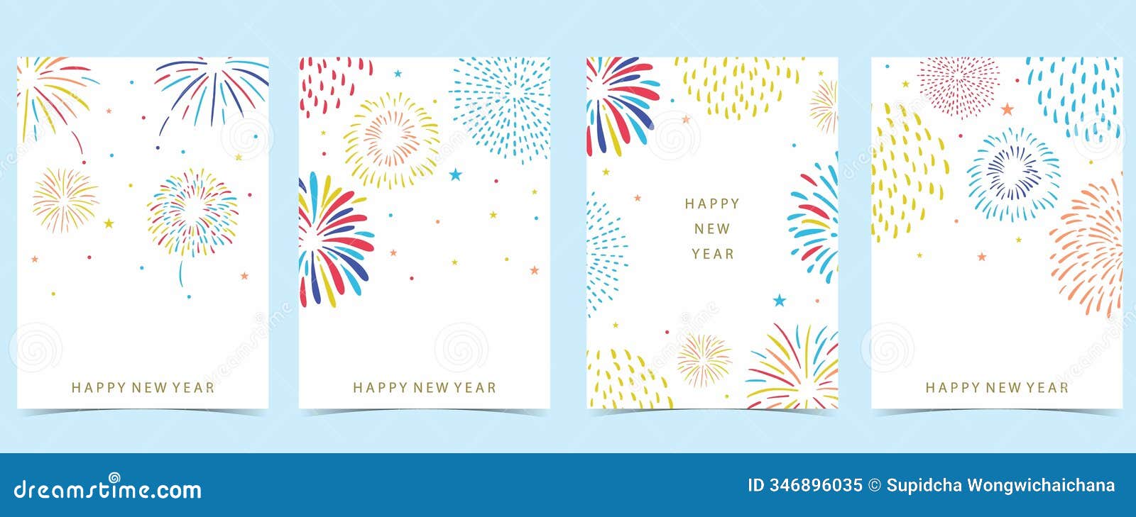 Firework Happy New Year on White Background.Editable Vector ...