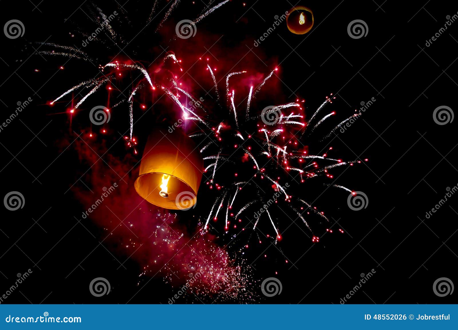 Firework and Hot-air Balloon Stock Photo - Image of light, independence ...