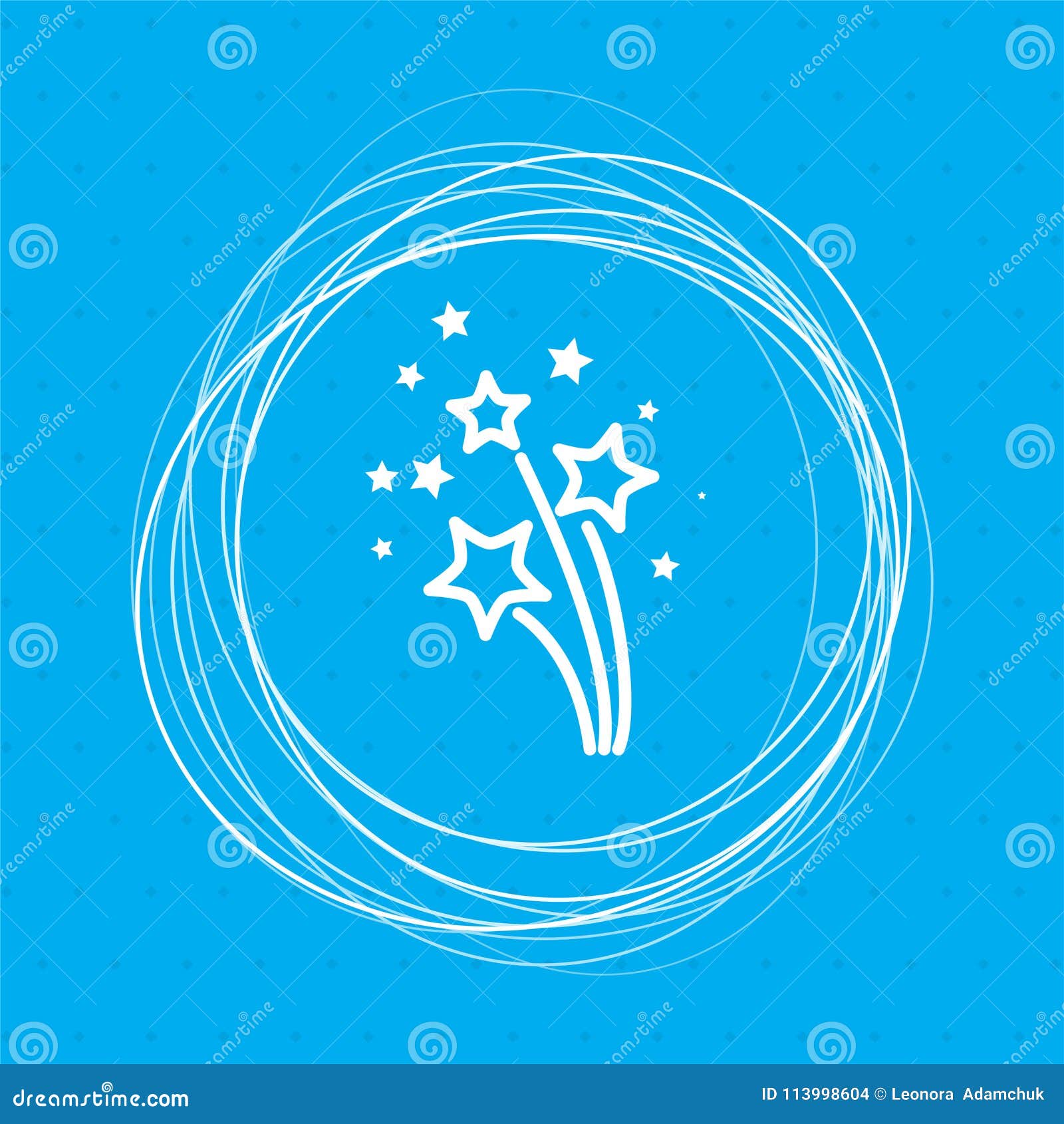 Firework Icon on a Blue Background with Abstract Circles Around and ...