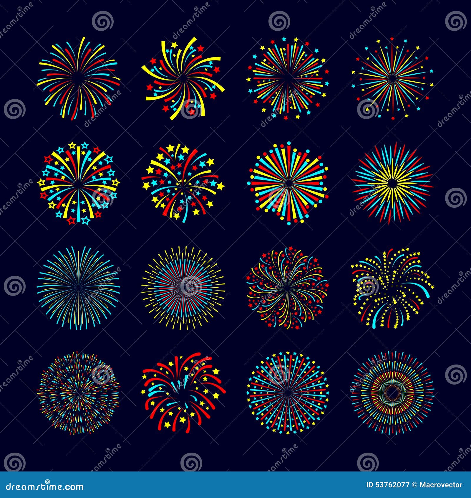 Firework Icon Flat Set stock vector. Illustration of decoration - 53762077