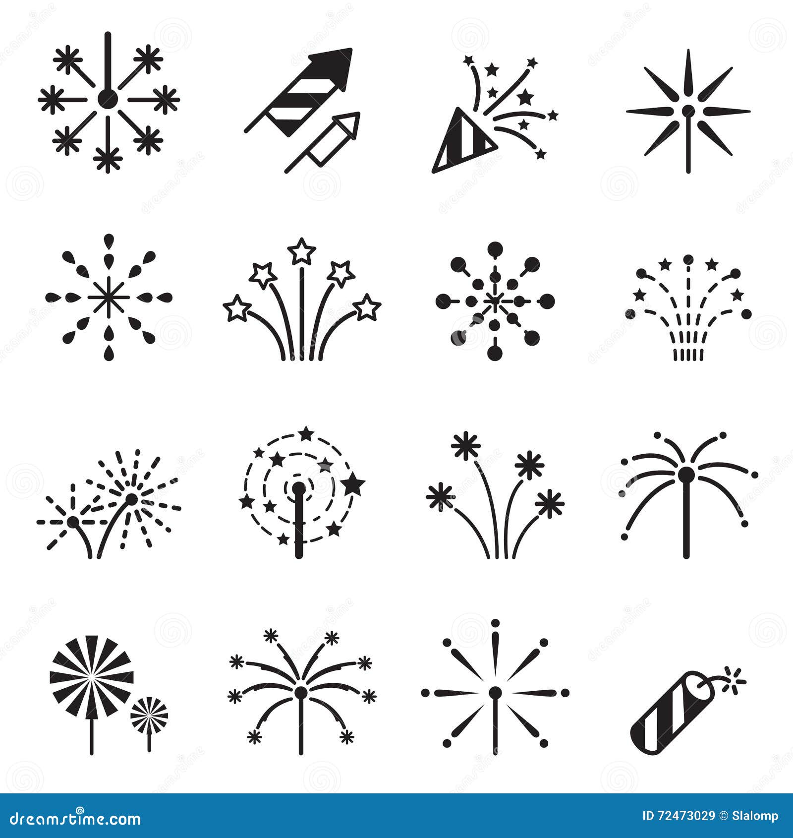 Firework icons set stock vector. Illustration of dream - 72473029