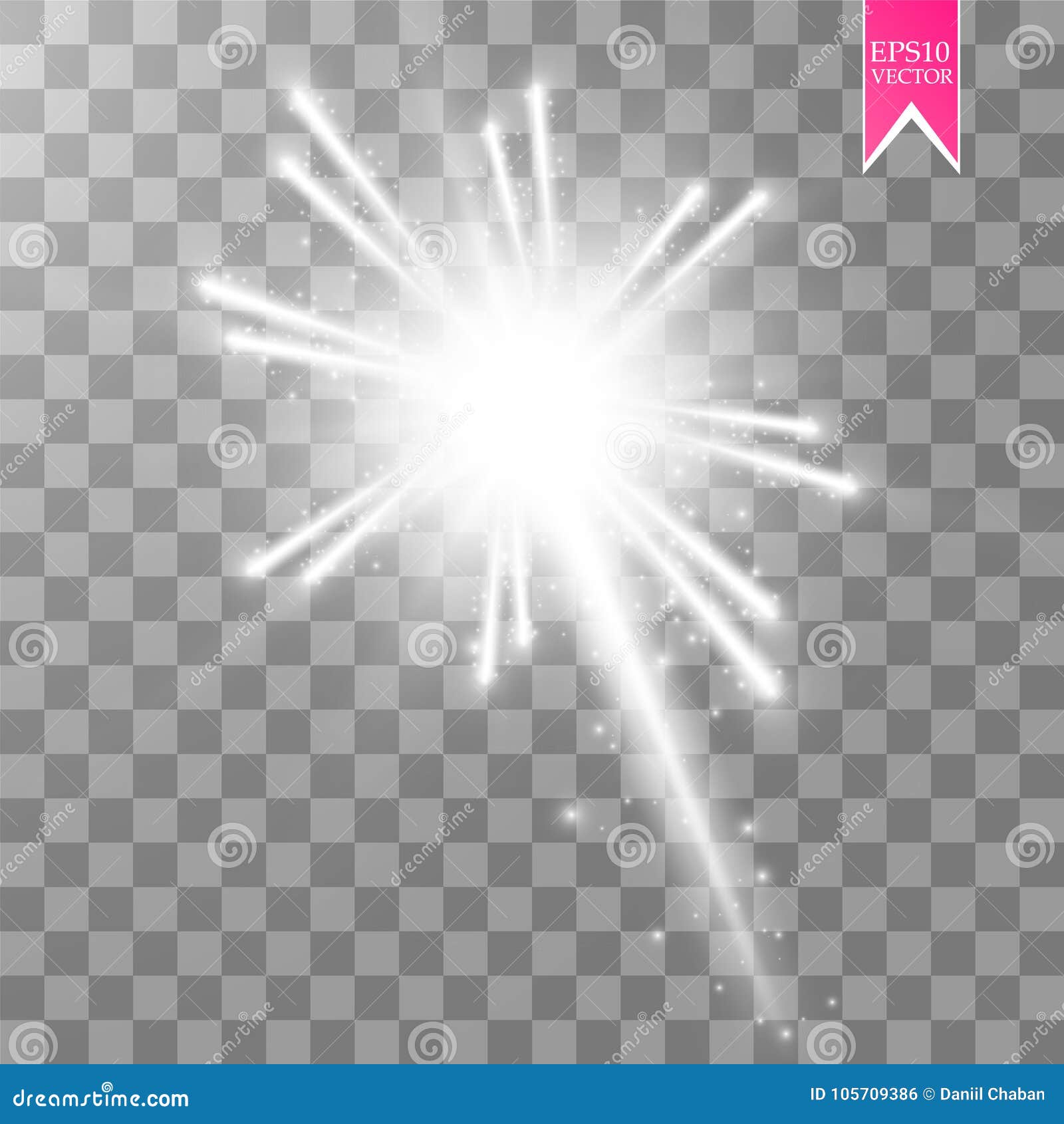 Firework Lights Effect with Glowing Stars in Sky Isolated on ...