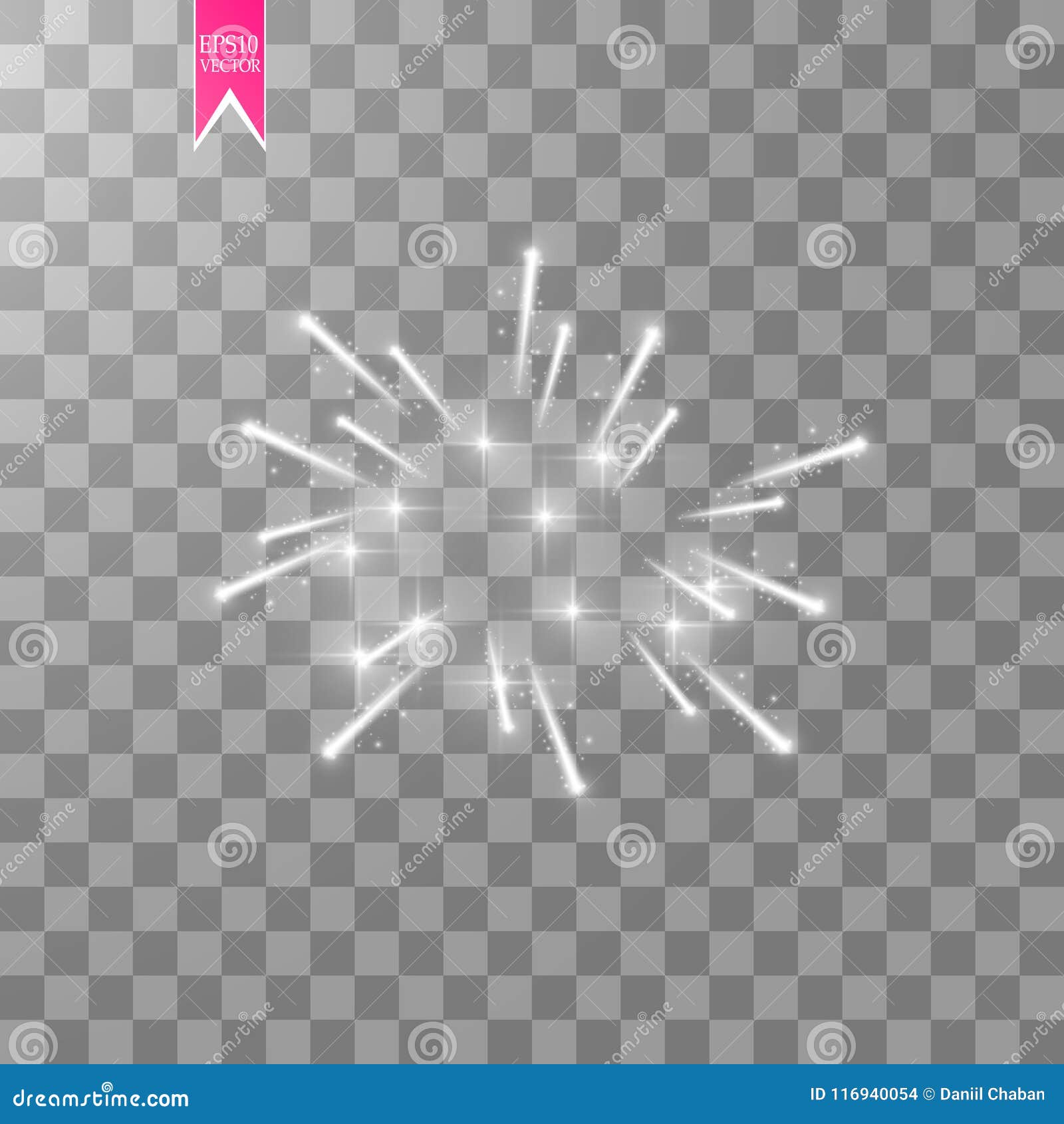 Firework Lights Effect with Glowing Stars in Sky Isolated on ...